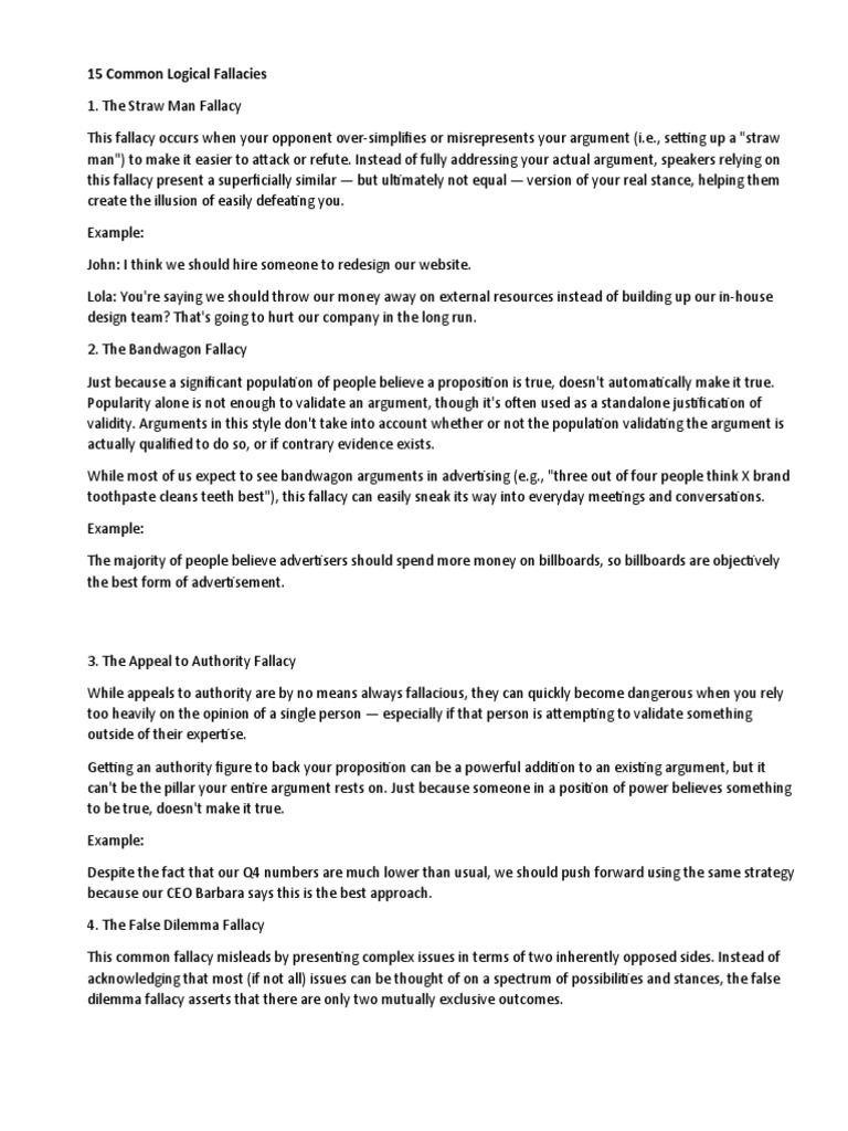 15 Common Logical Fallacies | PDF | Fallacy | Argument