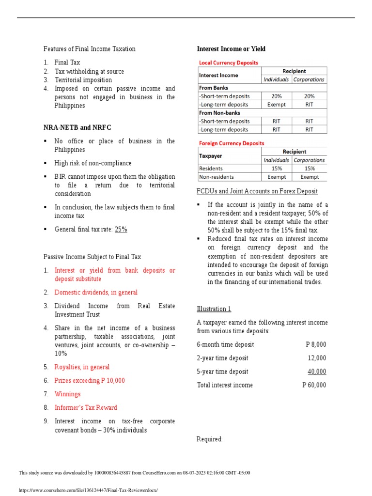 Final Tax Reviewer | PDF | Dividend | Taxes