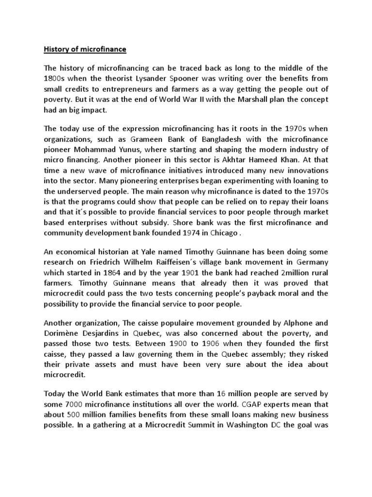 History of Micro Finance | PDF | Microfinance | Microcredit