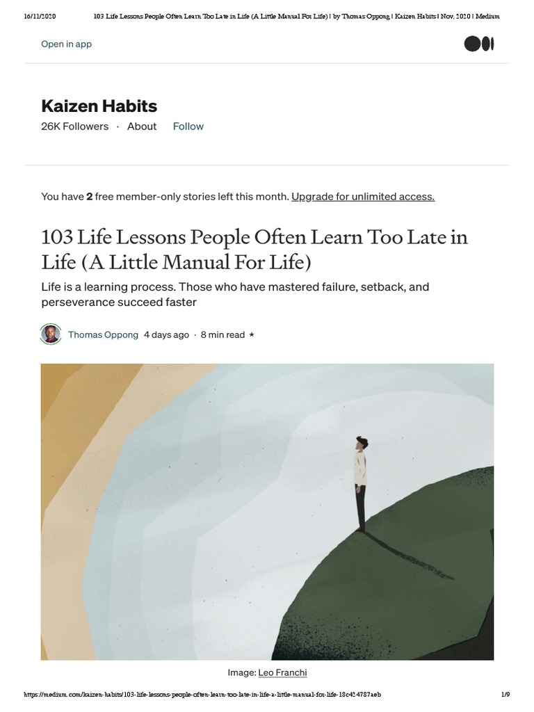 103 Life Lessons People Often Learn Too Late in Life (A Little Manual For Life) - by Thomas ...