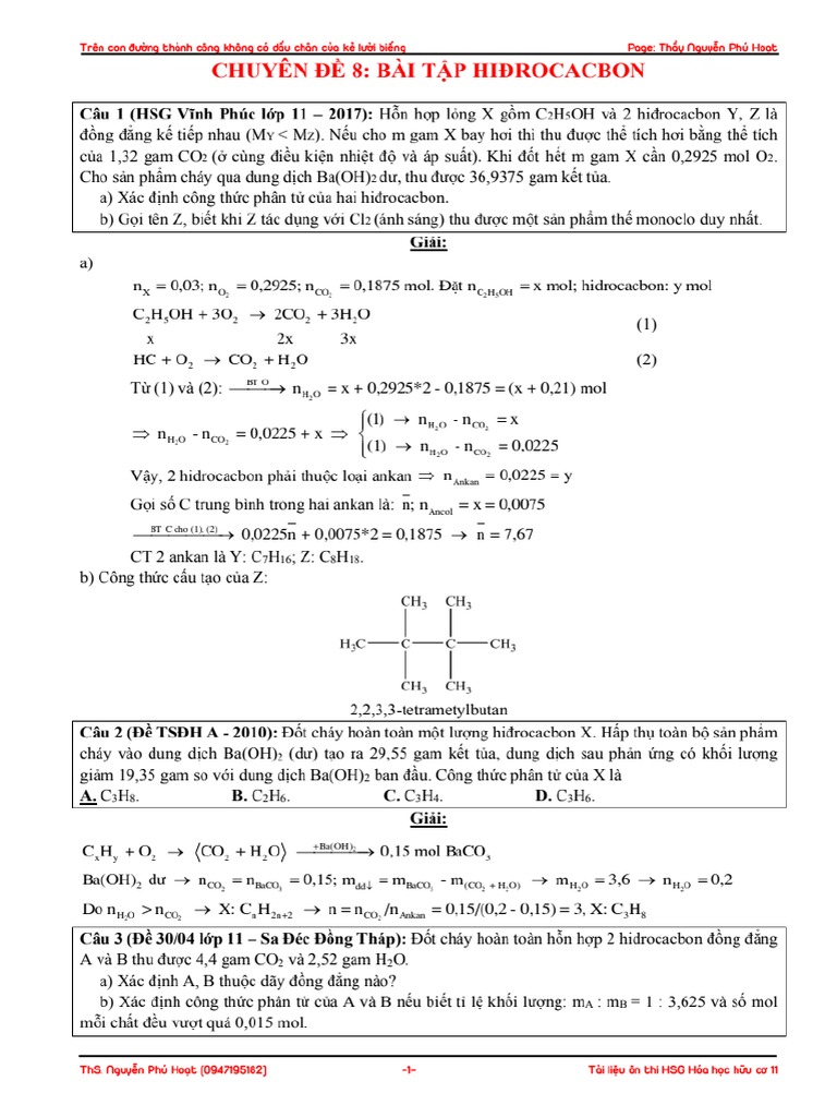 Chuyen de 8 Bai Tap Hidrocacbon - PDF - 9998BKW83M - 1600 - PDF - Gdrive.vip | PDF
