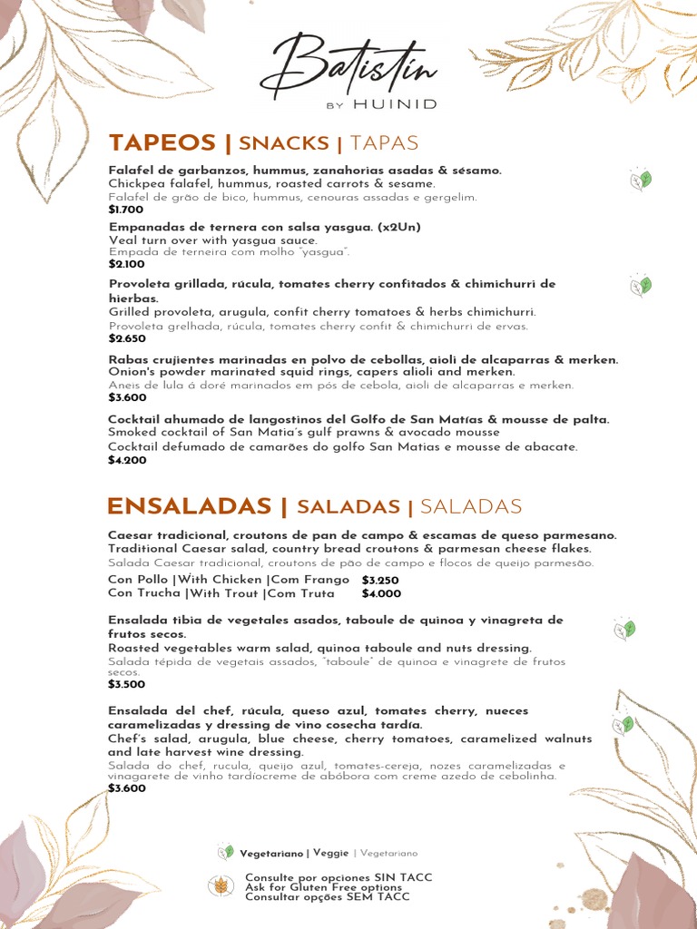 Carta Restaurante Batistin | PDF | Alimentos | Culinária