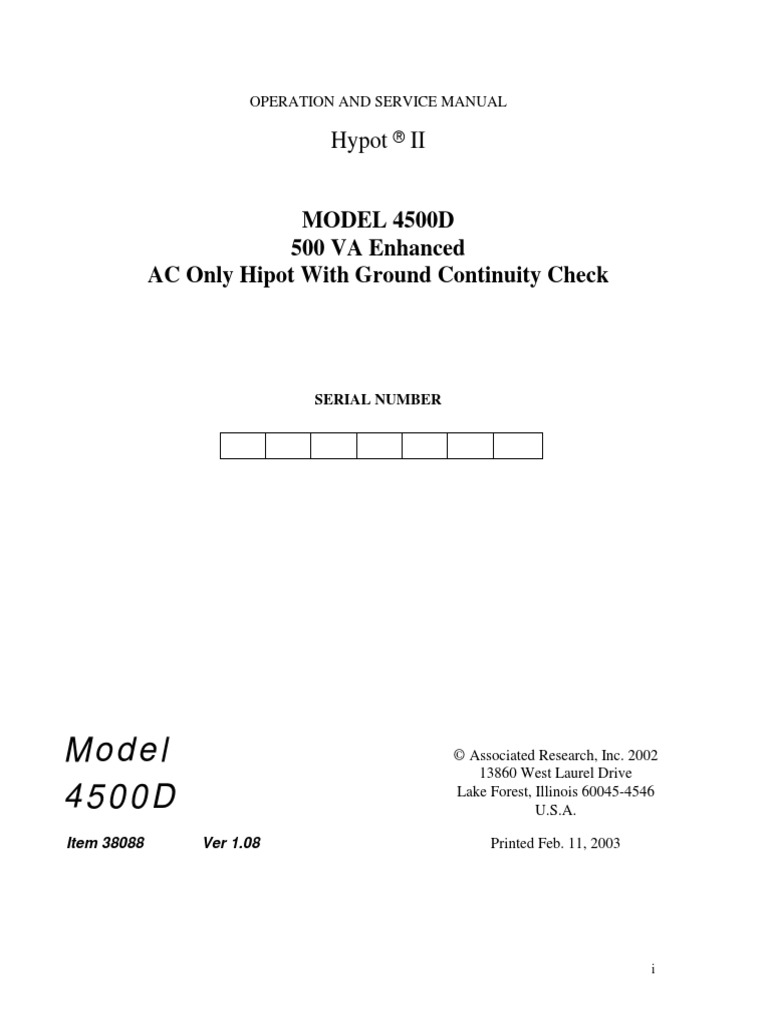 Hypot II Model 4500D Operation Manual | PDF | Alternating Current ...
