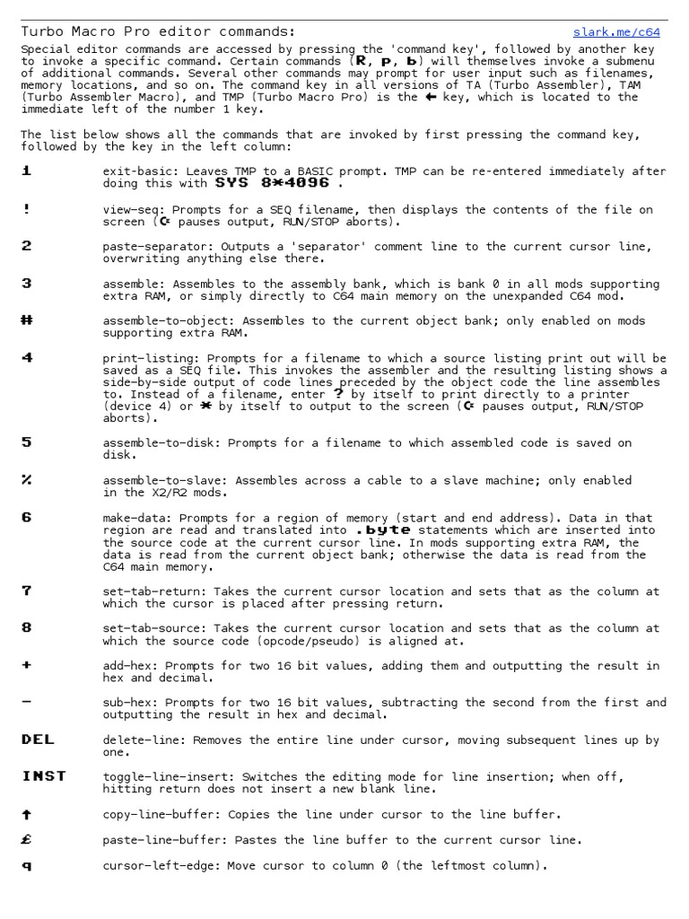 Turbo Macro Pro Editor Commands | PDF | Command Line Interface | Computer File