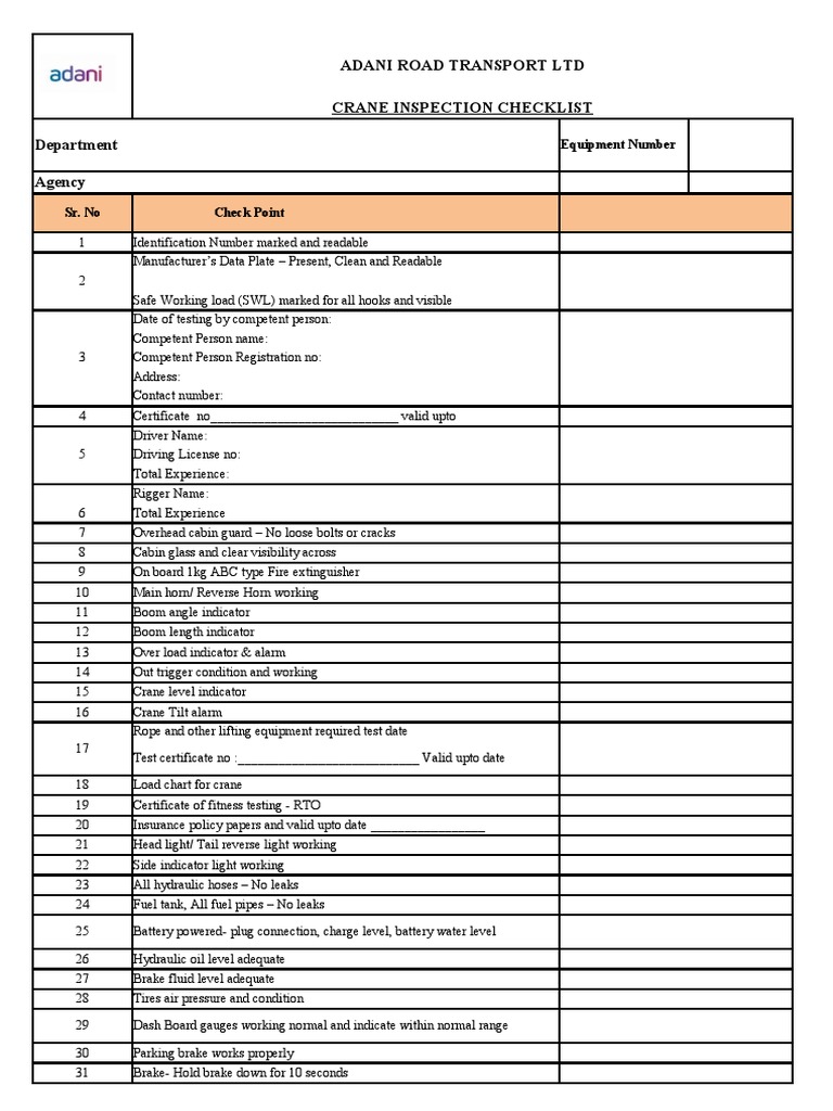 Crane Inspection Checklist Guide | PDF | Crane (Machine) | Truck