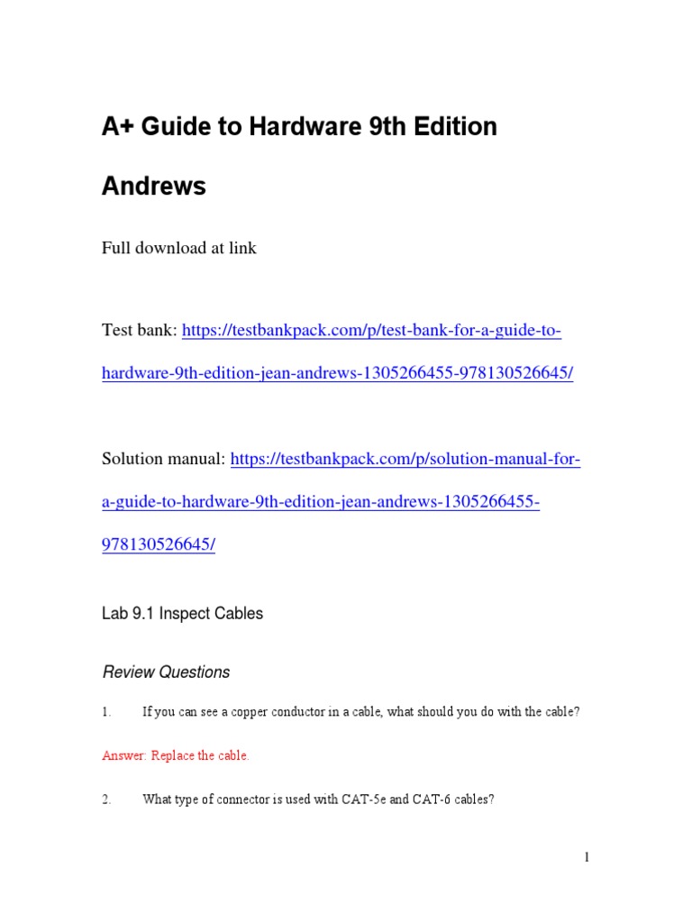 A+ Guide To Hardware 9th Edition Andrews Solutions Manual 1 | PDF | Domain Name System | Ip Address