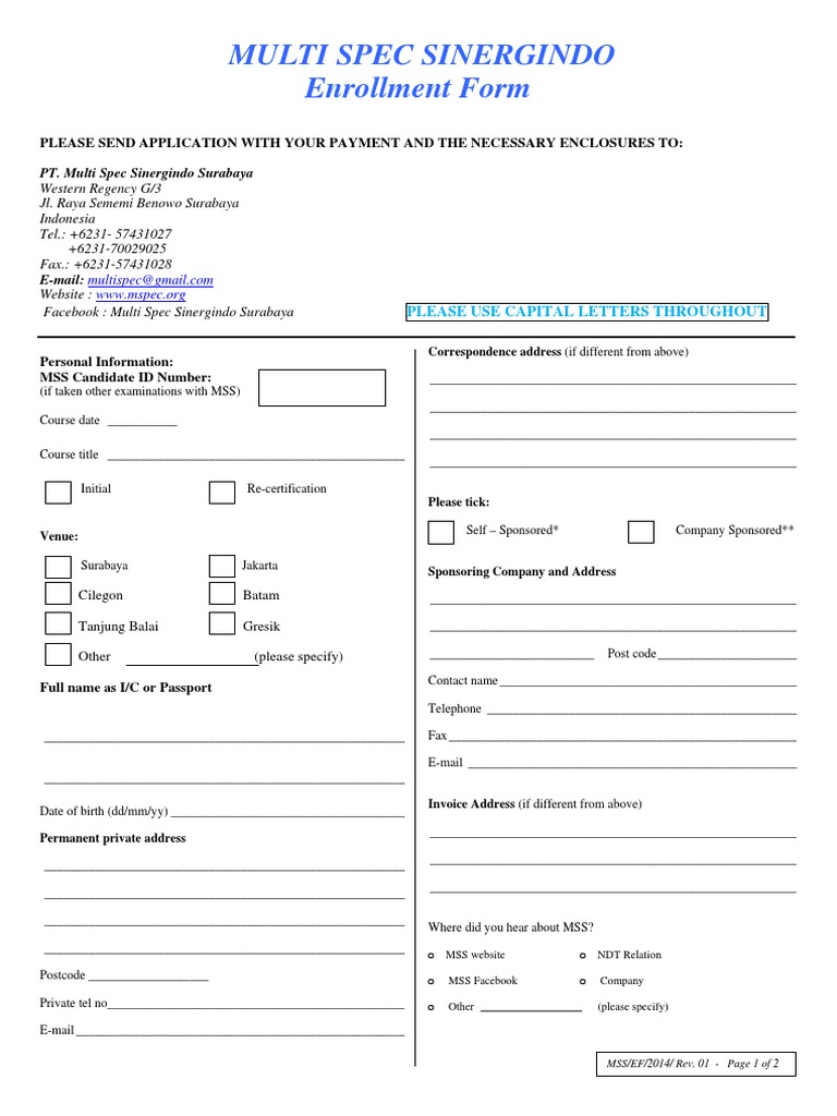 MSS Enrolment Form Rev 01 | PDF