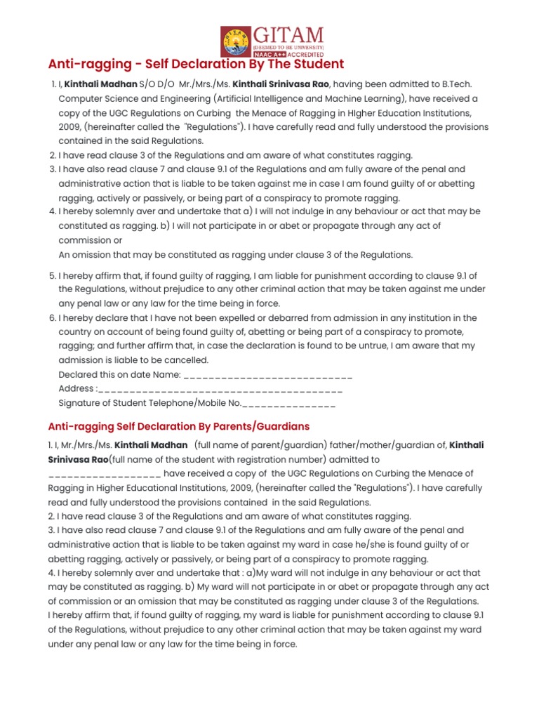 GITAM Anti Ragging | PDF | Justice | Crime & Violence