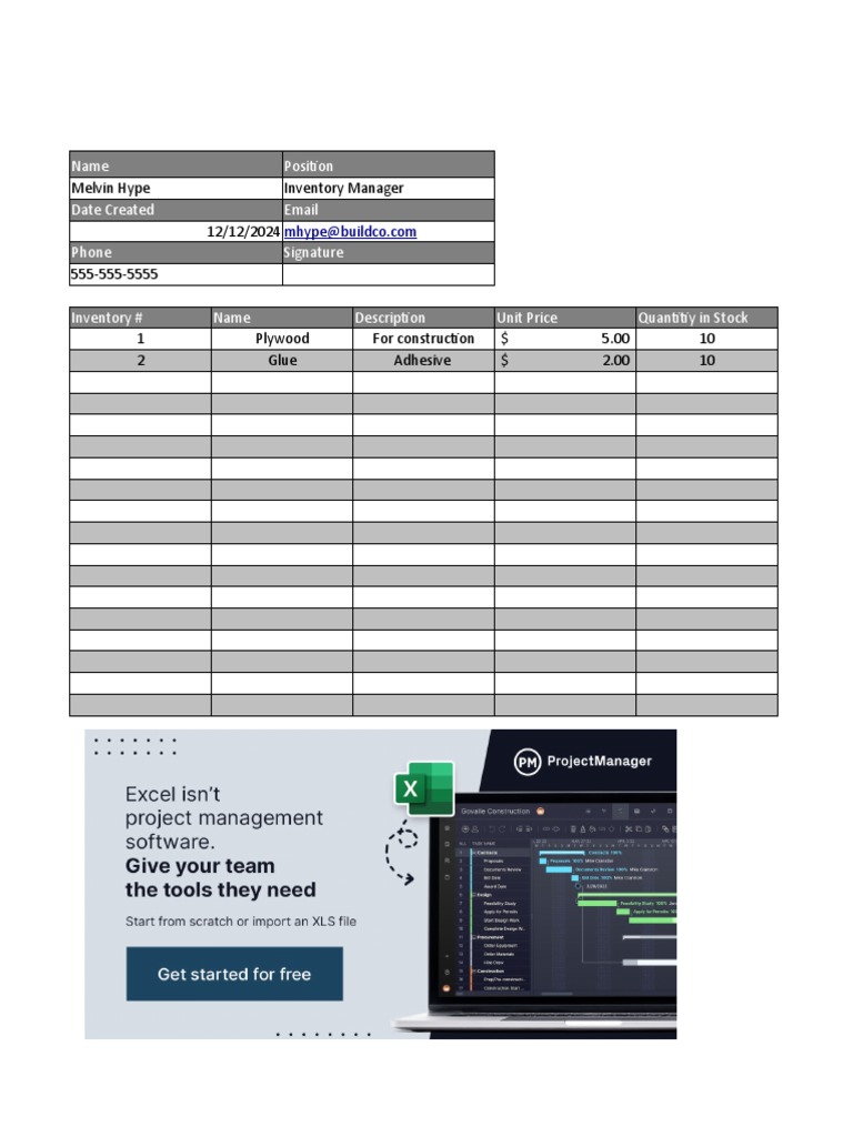 Free Inventory Template For Excel ProjectManager ND23 | PDF