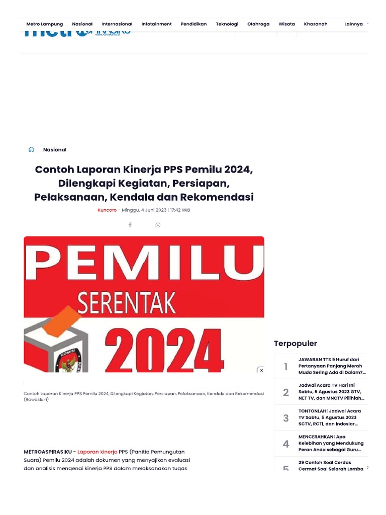Contoh Laporan Kinerja PPS Pemilu 2024,... Ala Dan Rekomendasi - Metro ...