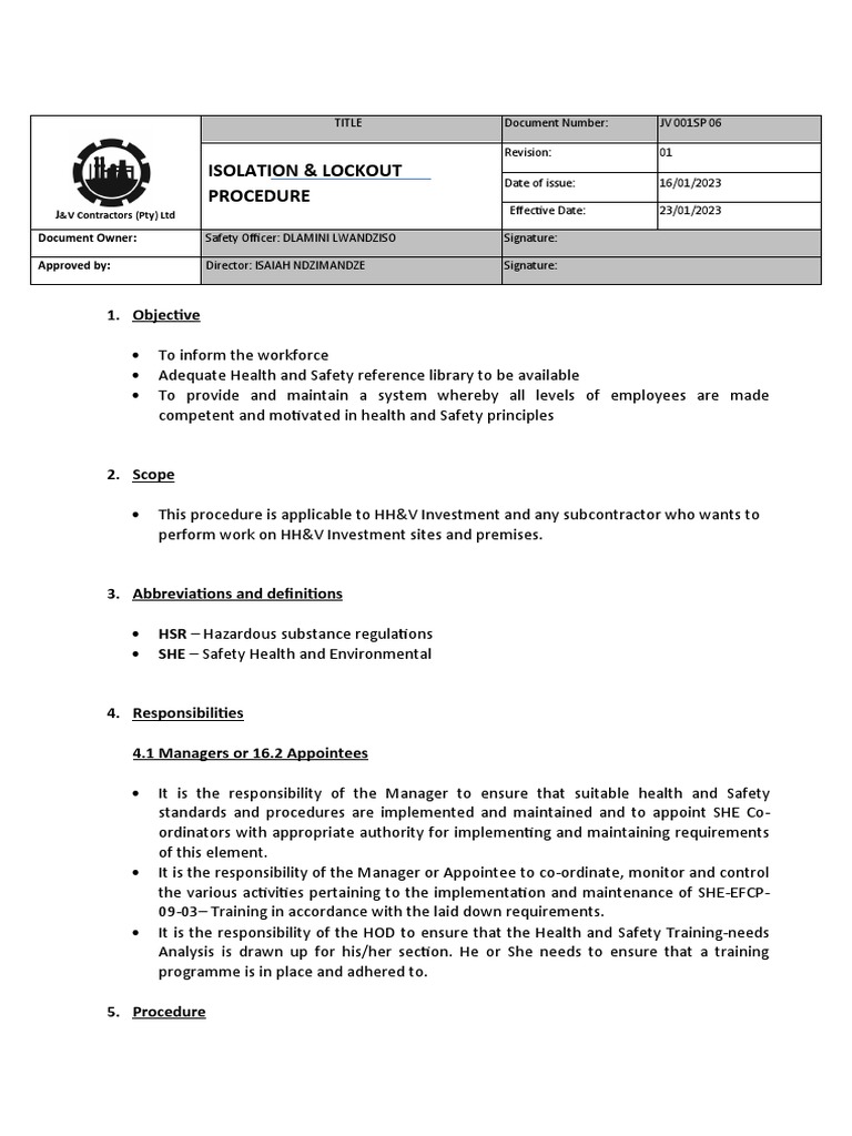 Lock out Tag out Procedure - Copy | PDF