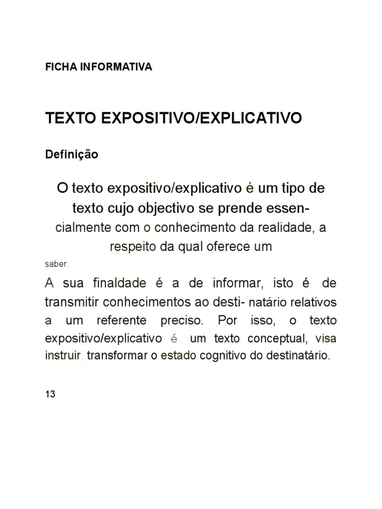 Texto Expositivo Explicativo Teoria | PDF | Discurso | Conhecimento