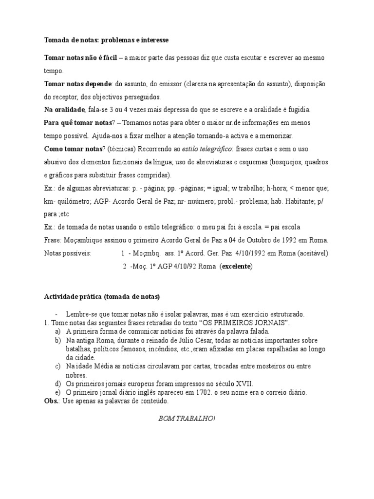 Tomada de Notas | PDF