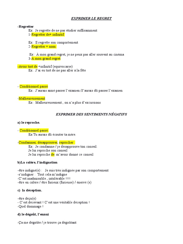Exprimer Regrets et Émotions en Français | PDF