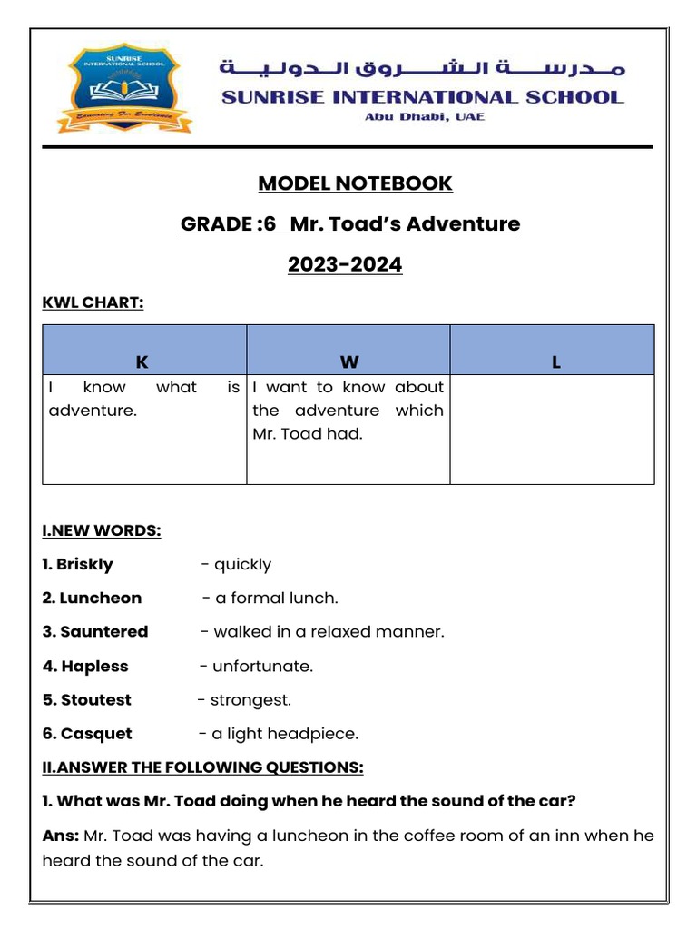 MR - Toads Adventure - Notes | PDF