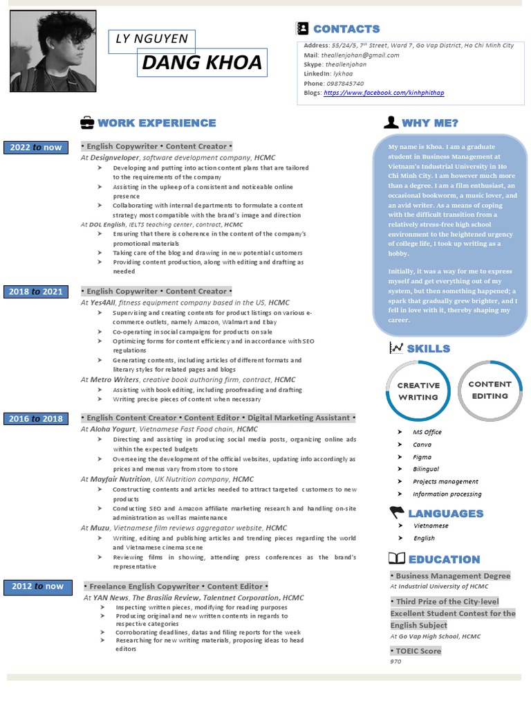 Ly Nguyen Dang Khoa's CV 22 | PDF | Editing | Business
