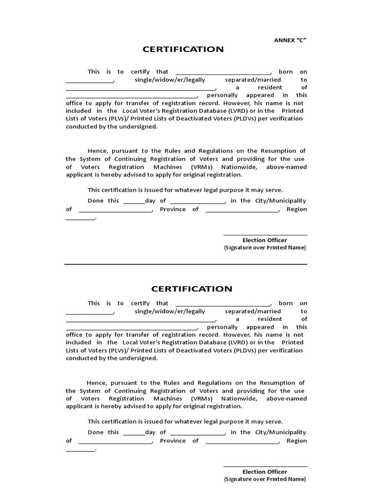 Annex C Certification | PDF