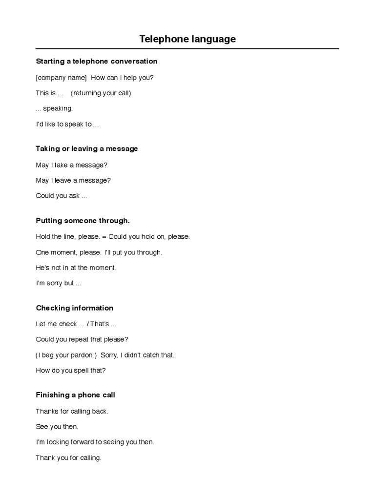 Telephone Language (Notes) | PDF