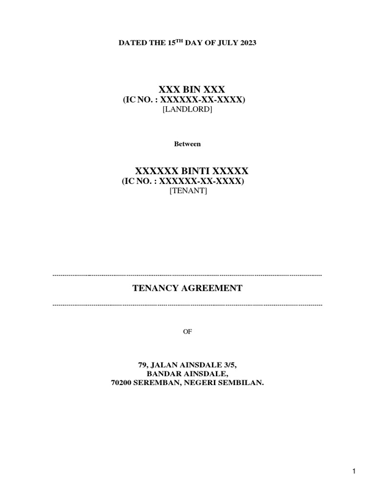 TENANCY AGREEMENT Sample by Rid | Download Free PDF | Leasehold Estate ...