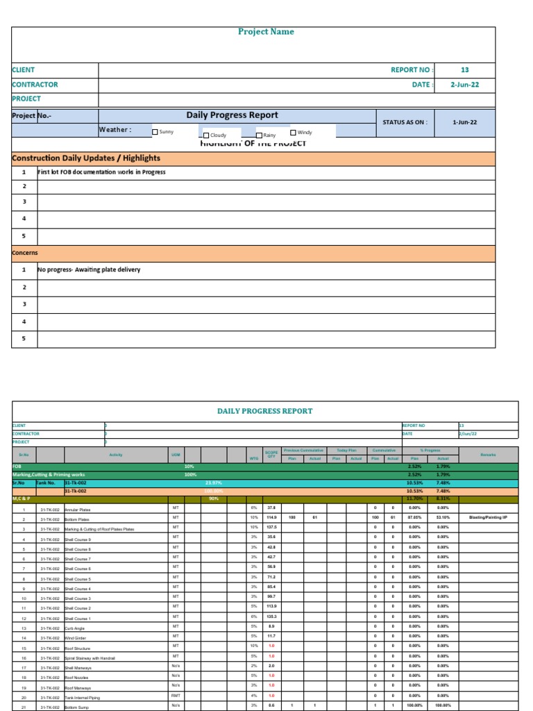 Daily Progress Report | Download Free PDF | Mechanical Engineering | Civil Engineering