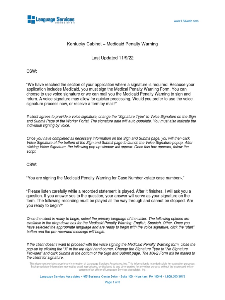 Kentucky Cabinet Medicaid Penalty Warning | PDF | Signature | Computing