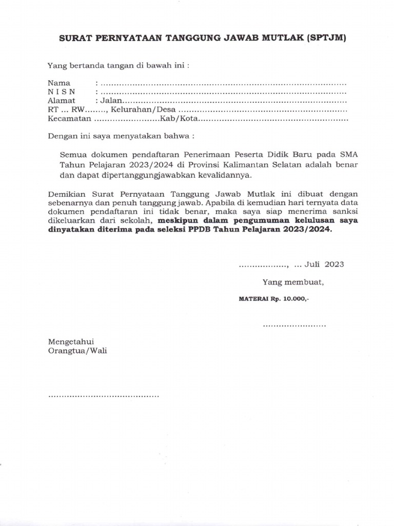 Format SPTJM 2023 | PDF