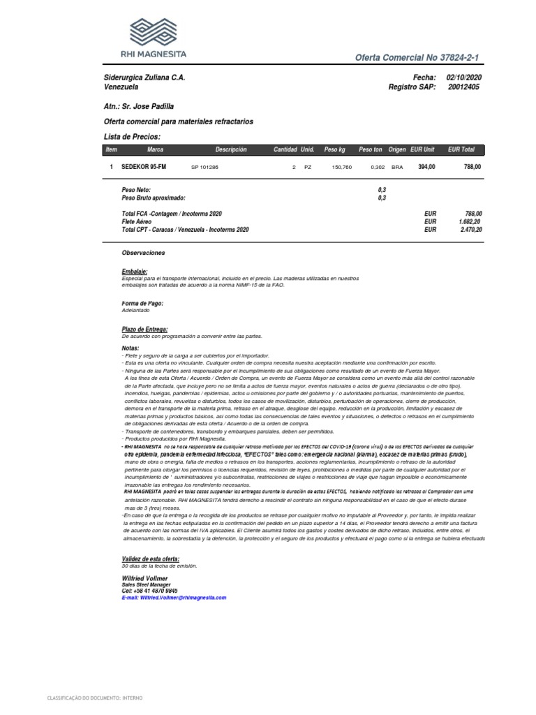 37824-2-1 Rhi Magnesita Sedekor 2 Pzas | Descargar gratis PDF | Economias