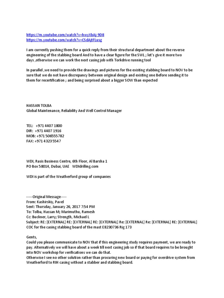 Casing Running Tool and Stabbing Board | PDF