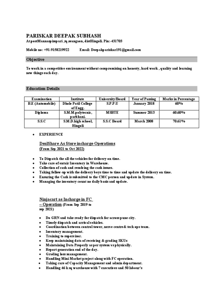 Deepak Resume-2023 | PDF | Career & Growth