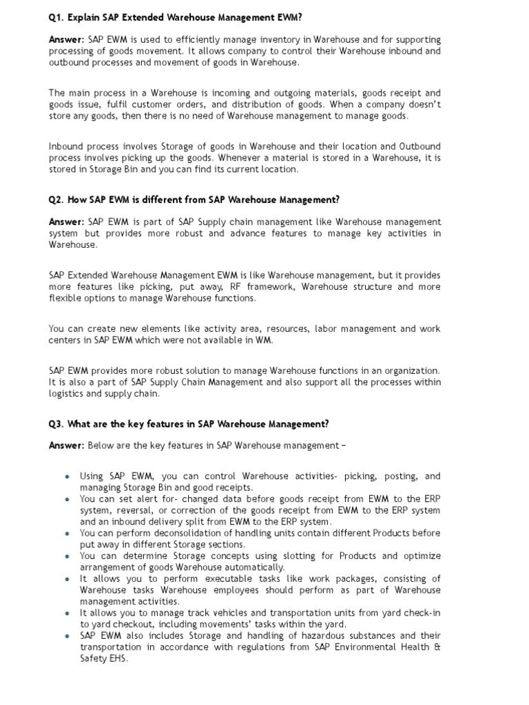 EWM Interview Questions 1690811614 | PDF