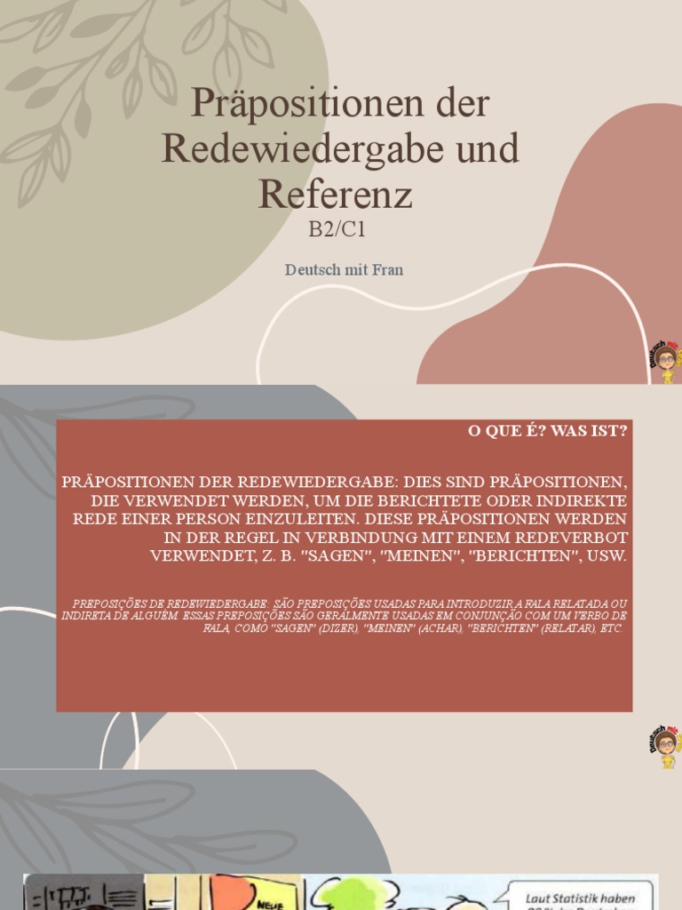 Präpositionen Der Redewiedergabe Und Referenz | PDF