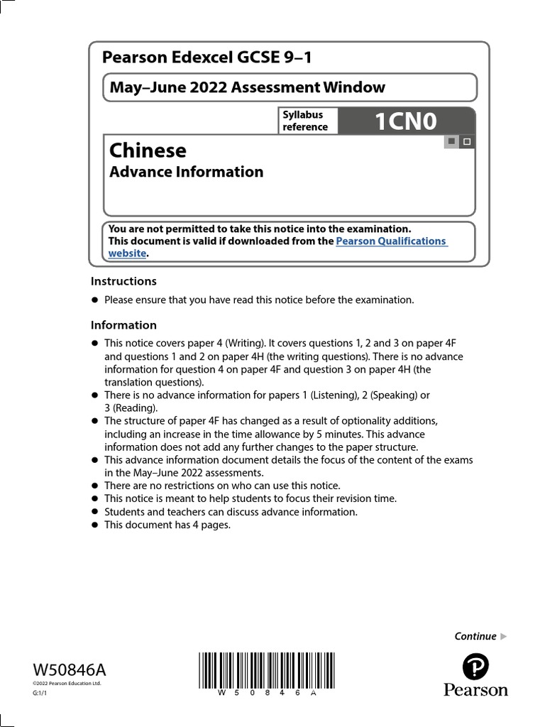 W50846 GCSE Chinese 1CN0 AN Accessible Version | PDF | Cognition | Learning