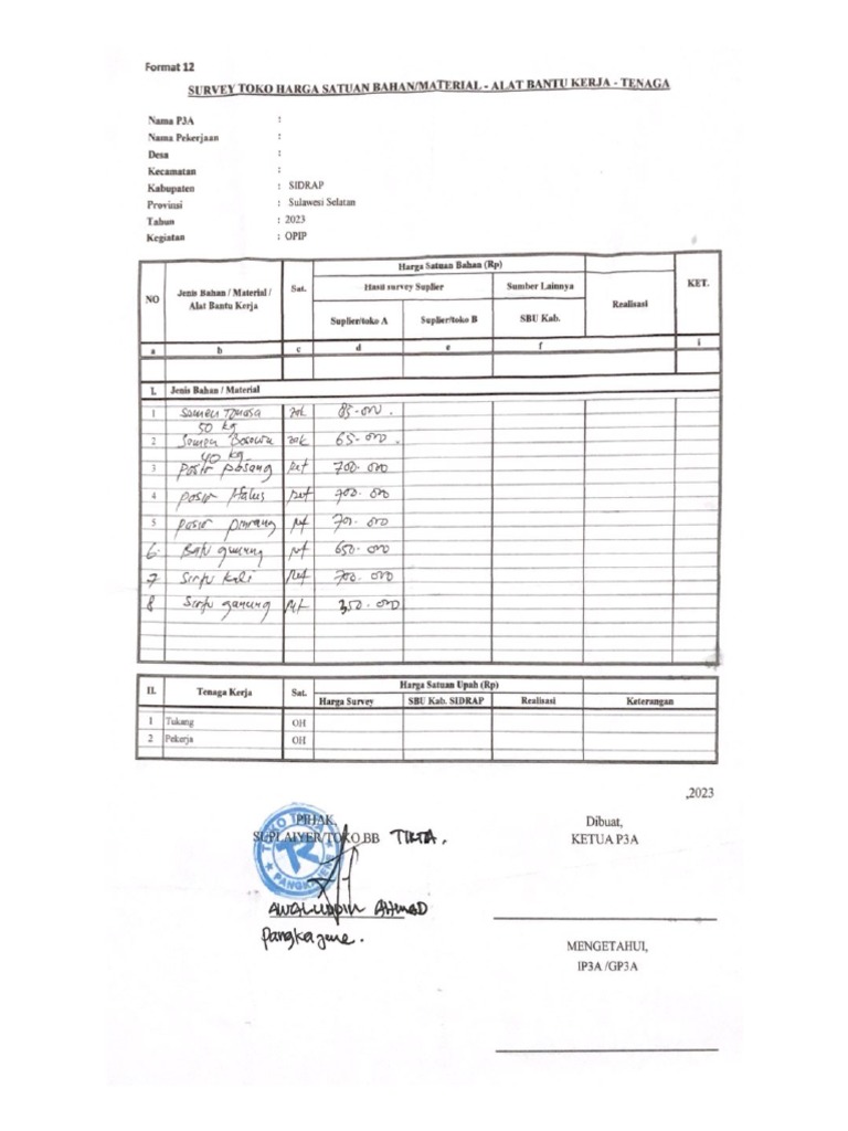 Format 12 Survey Harga | PDF