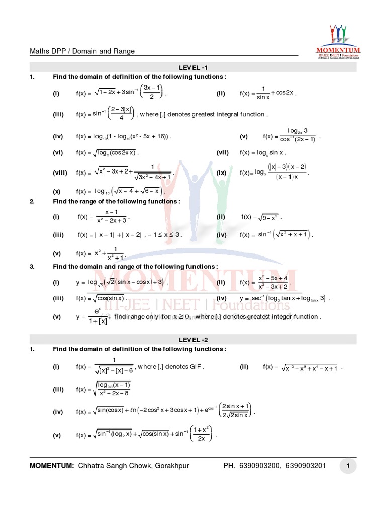 Domain and Range of Functions Exercises | PDF | Teaching Methods ...