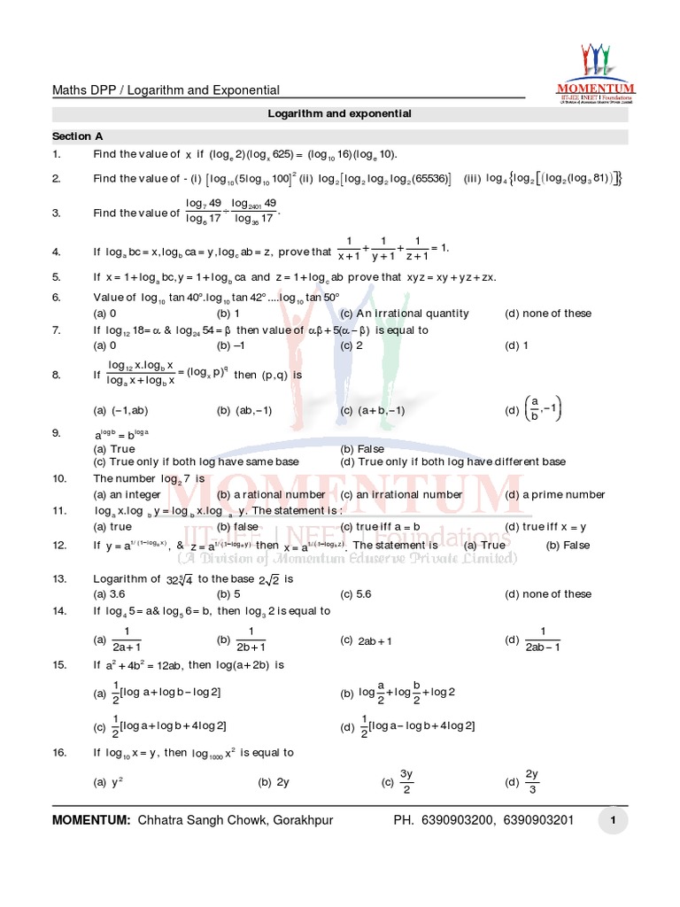 DPP-7 Logarithm and Exponential | PDF | Logarithm | Numbers