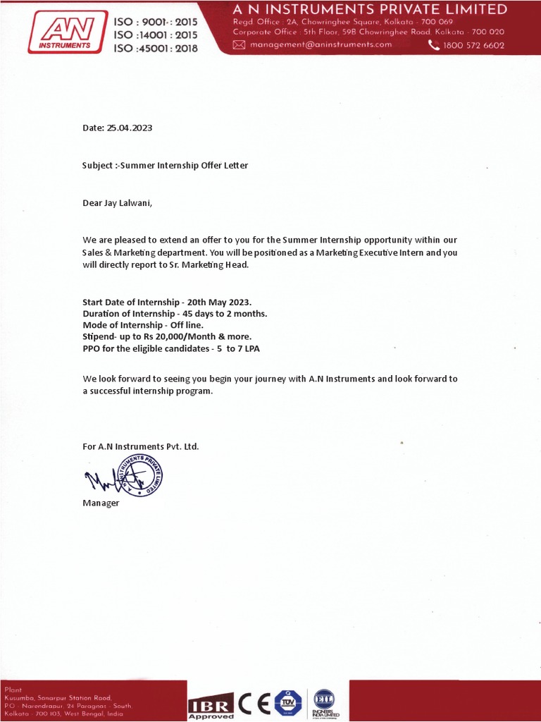 Offer Letter Format | PDF