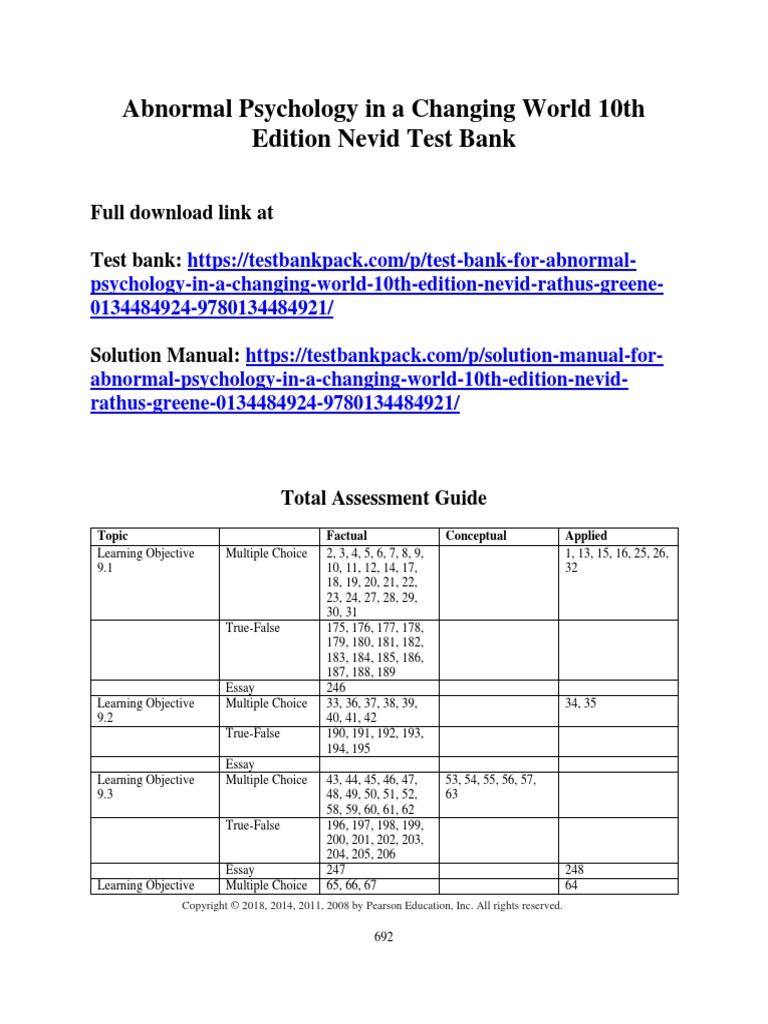 Abnormal Psychology in A Changing World 10th Edition Nevid Test Bank 1 ...