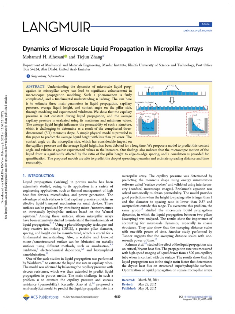 Dynamics of Microscale Liquid Propagation in Micropillar Arrays - TJ ...