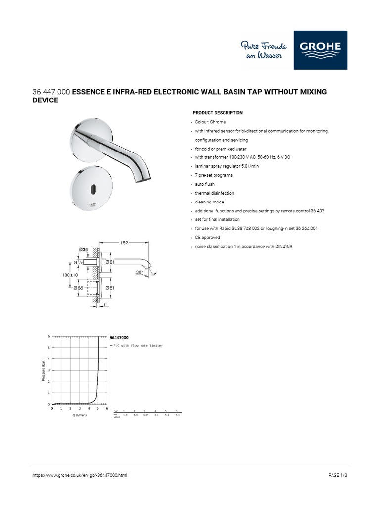 GROHE Specification Sheet 36447000 | PDF | Infrared | Transformer