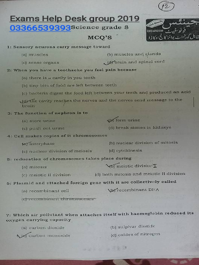 8th MCQs Science | PDF