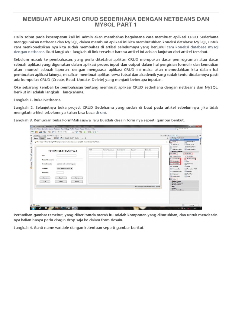 Membuat Aplikasi Crud Sederhana Dengan Netbeans Dan Mysql Part 1 | PDF