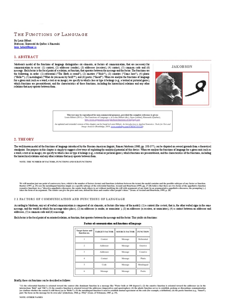 Roman Jakobson - The Functions of Language - Signo - Applied Semiotics ...