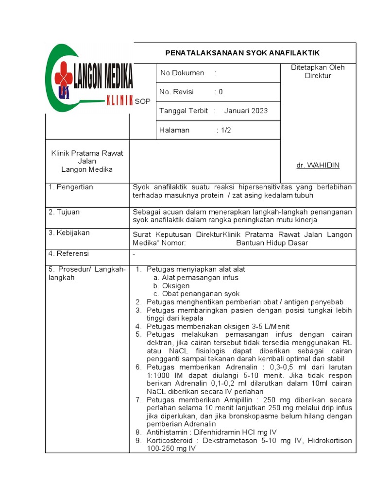 SOP TERBARU Penatalaksanaan Syok Anafilaktik | PDF