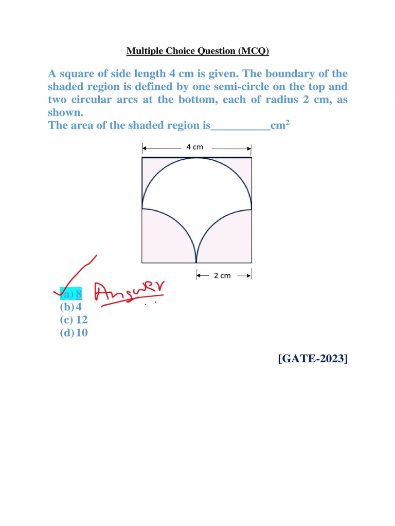 GATE-2023 - MCQ On Area of The Shaded Region-1 | PDF
