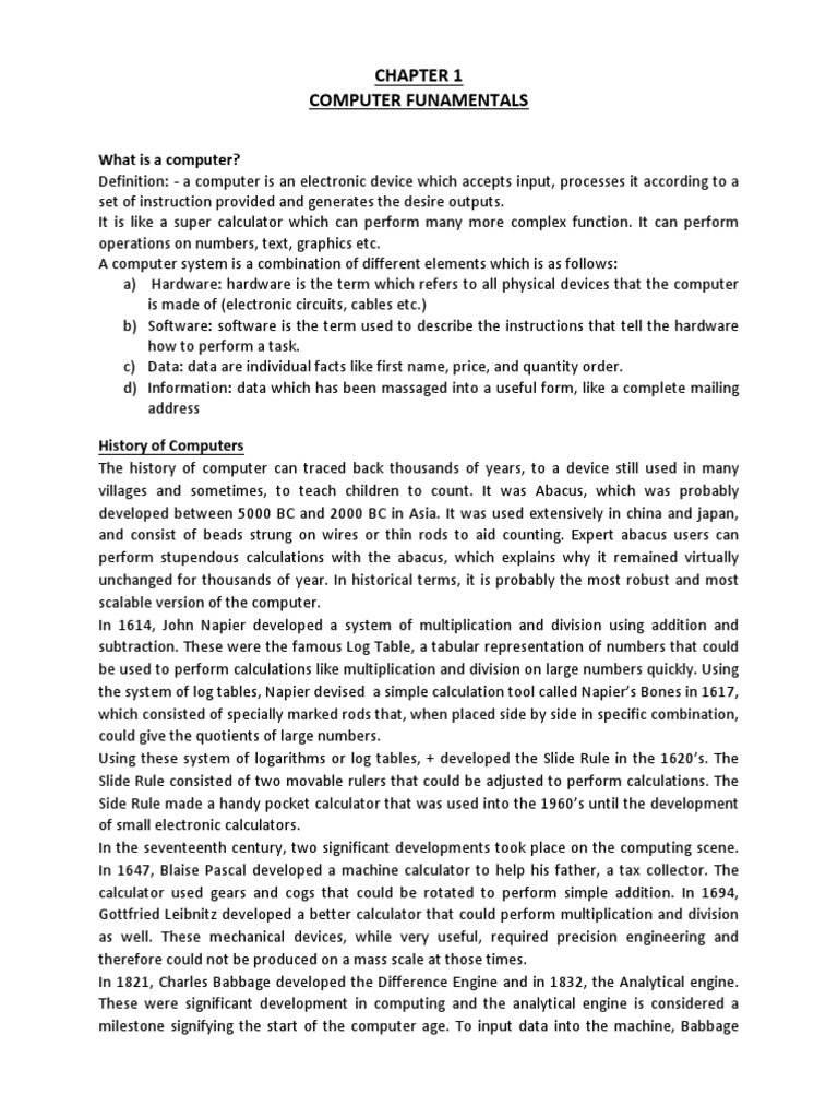 Chapter 1 Computer Fundamentals | PDF