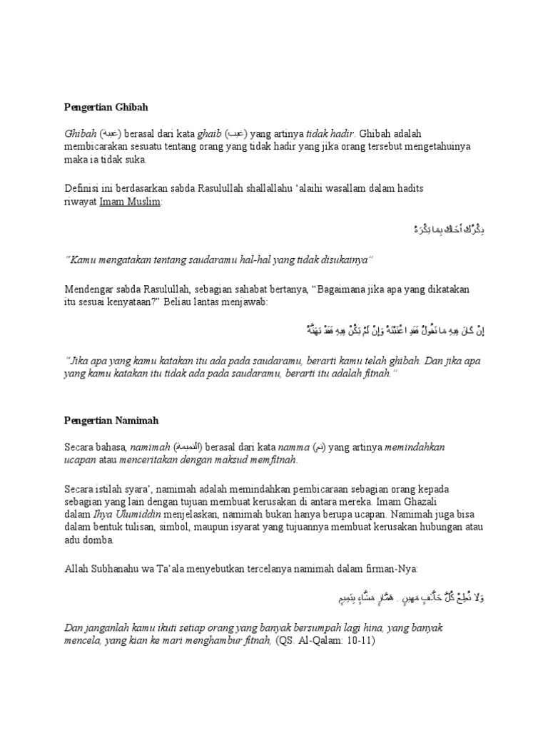 Pengertian Ghibah | PDF