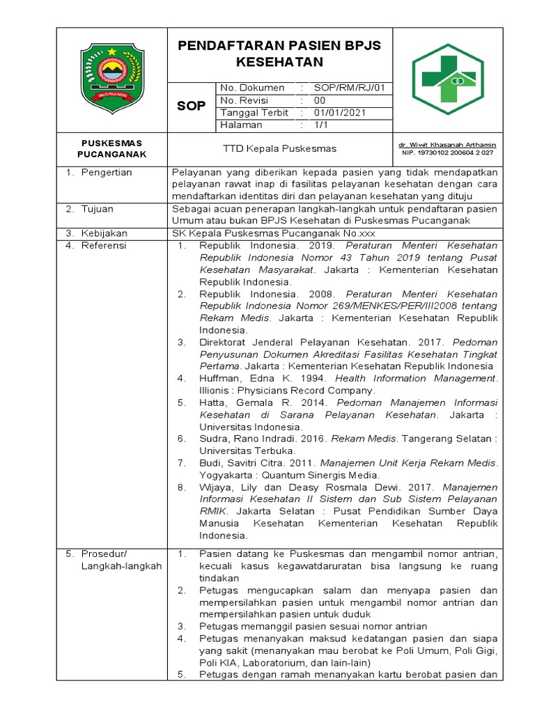 SOP - Pendaftaran Pasien BPJS Kesehatan | PDF
