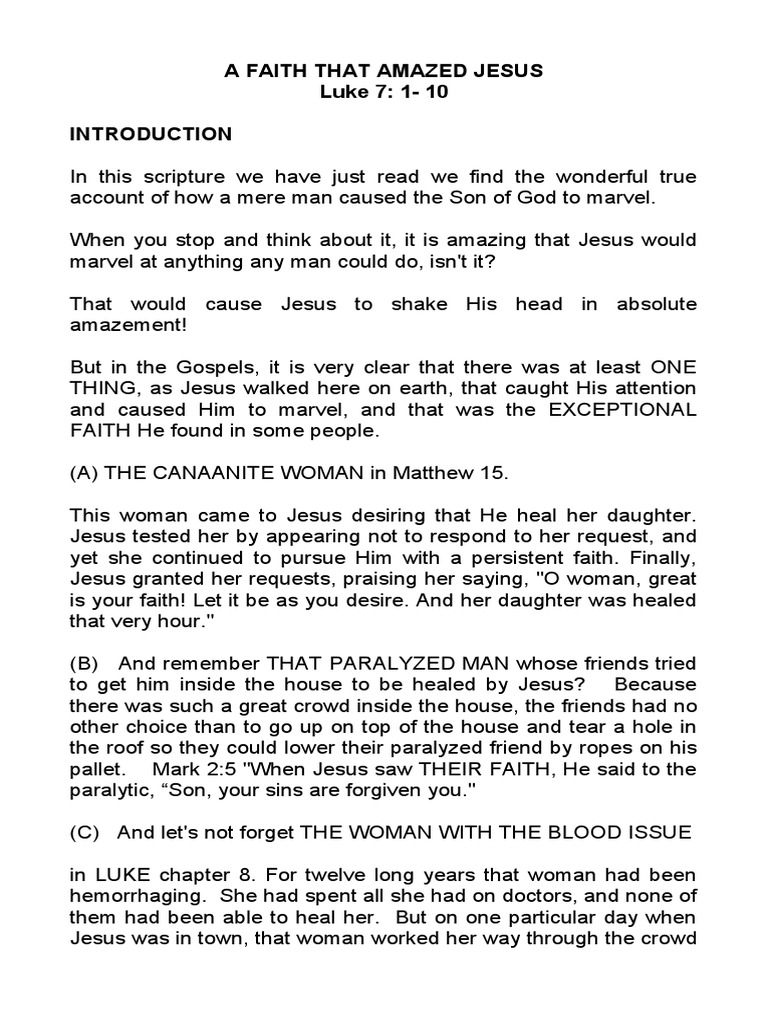 A Faith That Amazed Jesus | PDF | Humility | Jesus