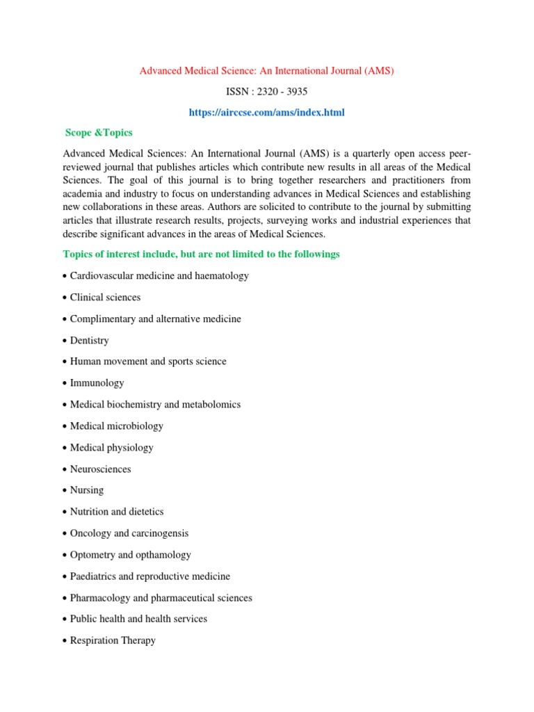 Advanced Medical Science: An International Journal (AMS) | PDF
