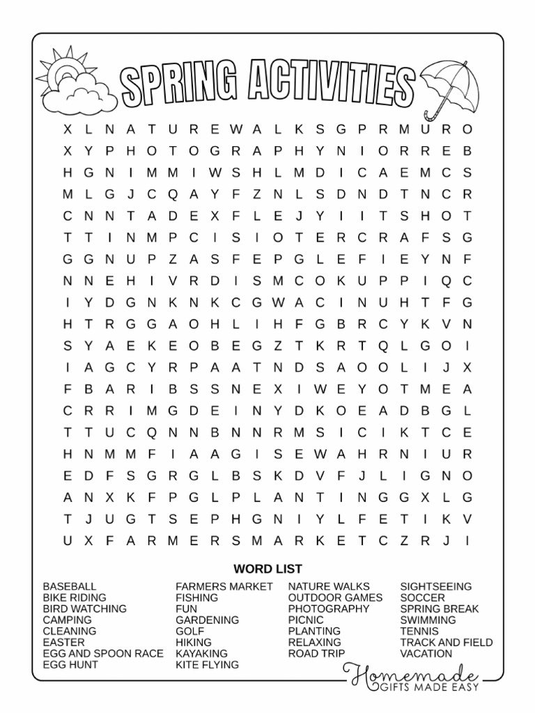 Spring Word Search Activities Hard | PDF